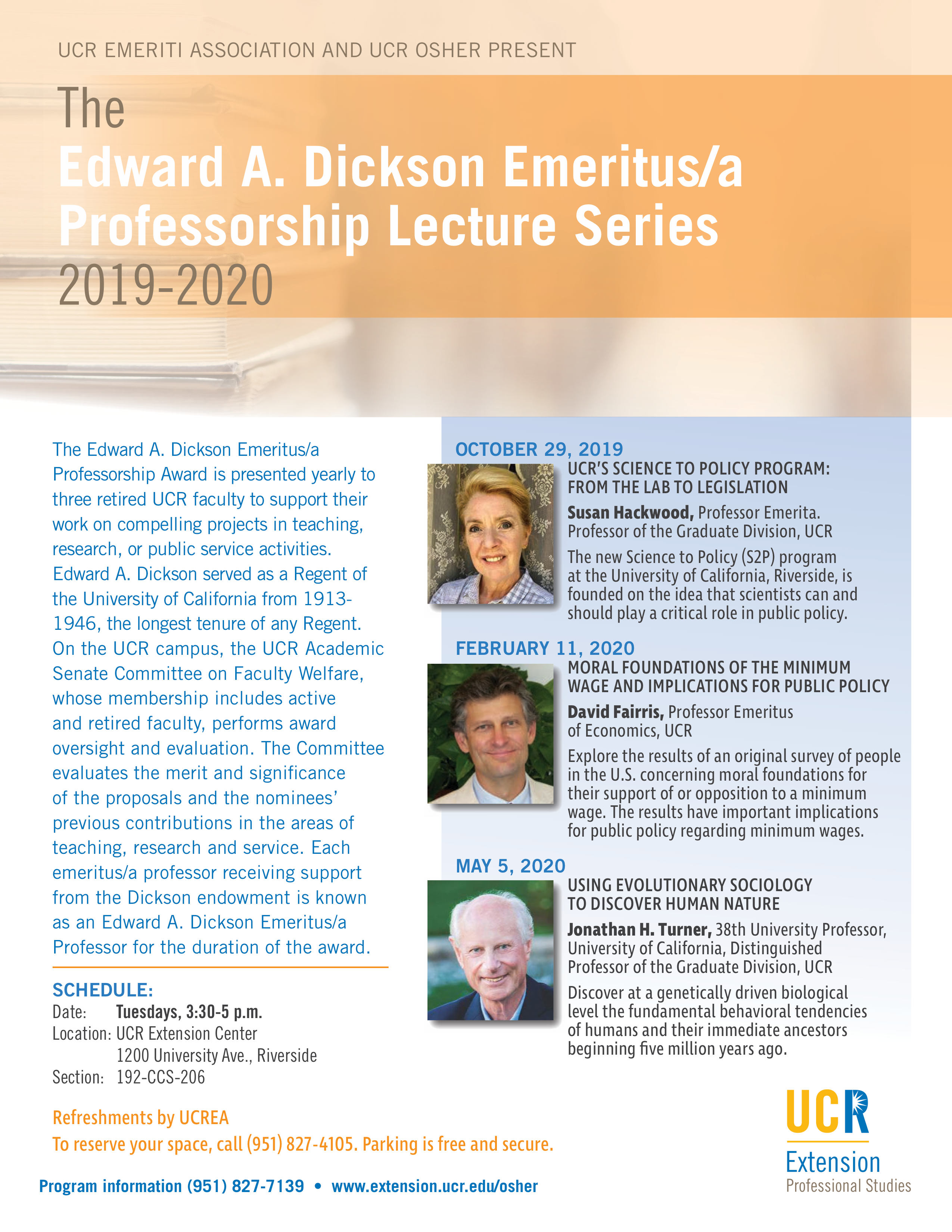 Edward A. Dickson Emeritus/a Lectures | UCR Retirement Center